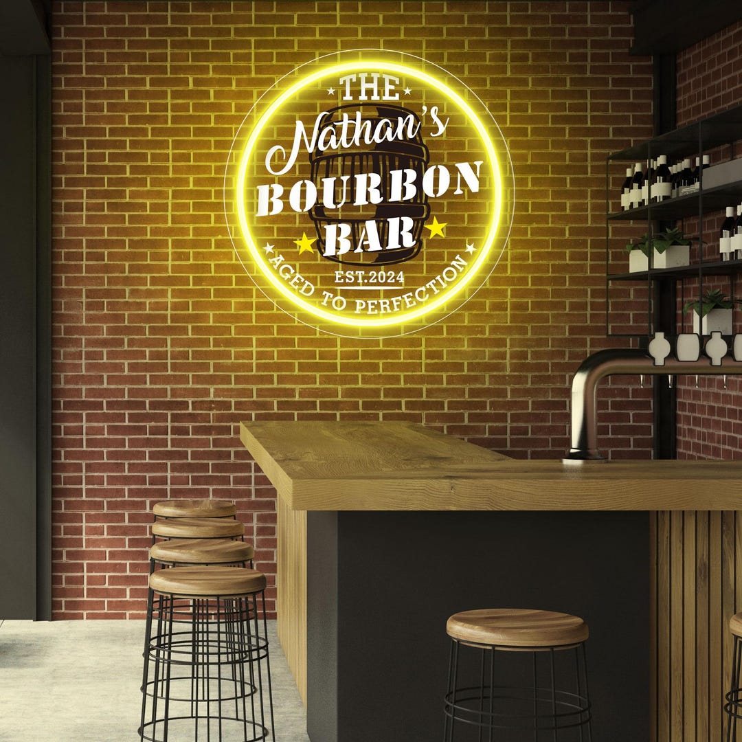Custom Bourbon Bar Sign Neon Sign With Name and Date, Bar Art Home Bar ...
