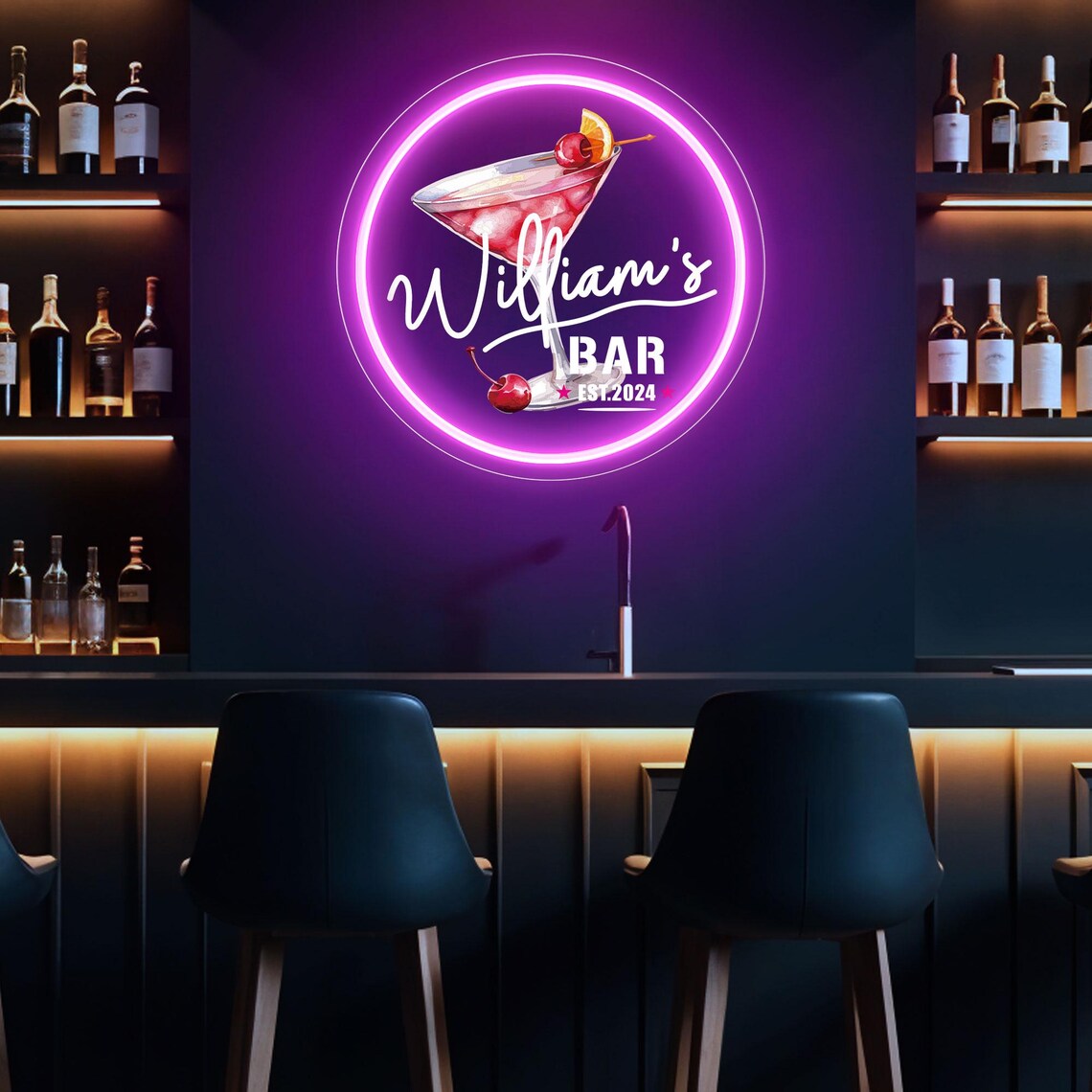 Custom Name Bar Neon Sign, Open Bar Neon Sign, Whiskey Cocktail Tequila ...