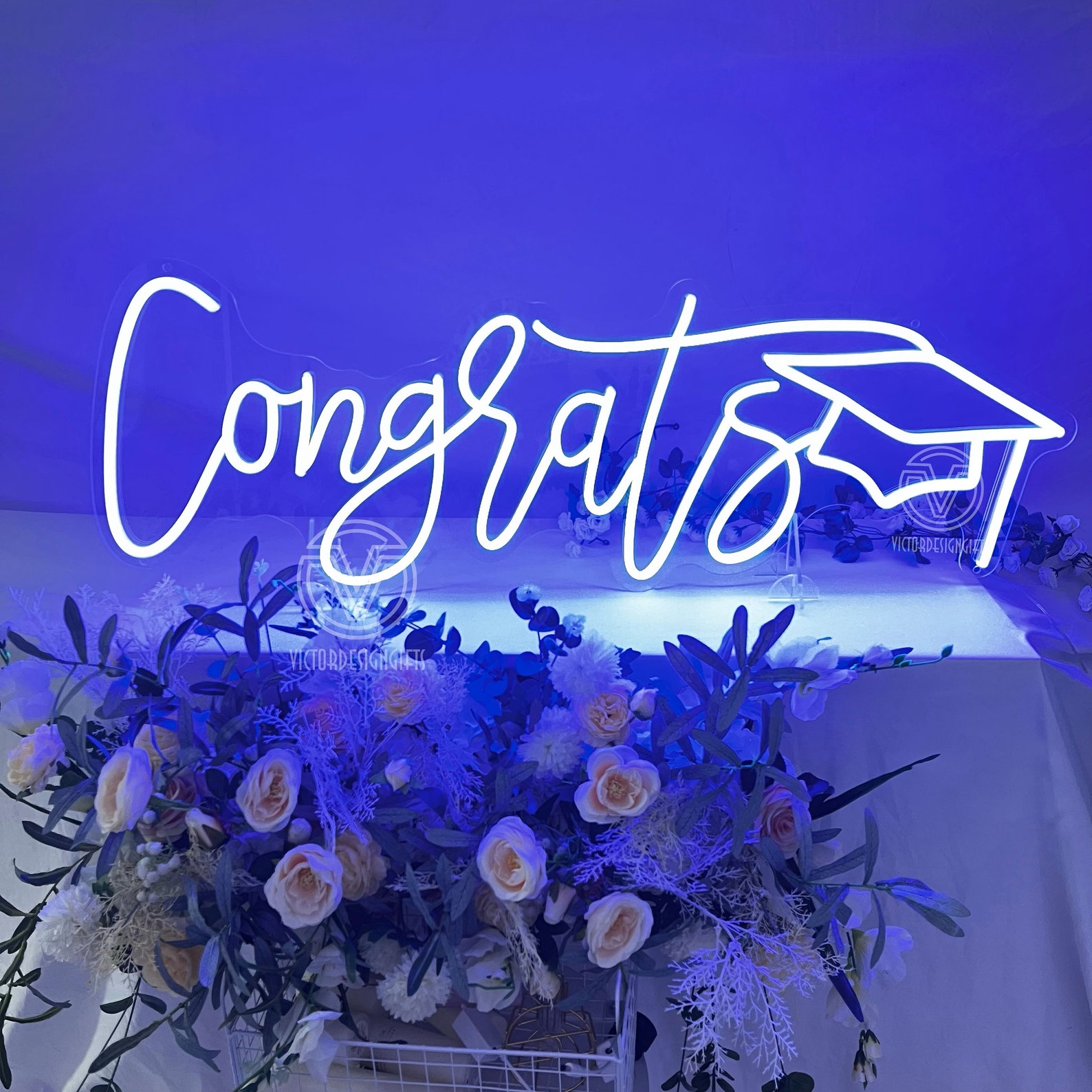Congrats Neon Sign, Graduation Backdrop Neon Sign, Graduation Party ...