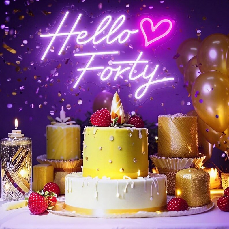 Hello Forthy Neon Sign Custom, 40th Birthday Neon Sign, Birthday Party ...
