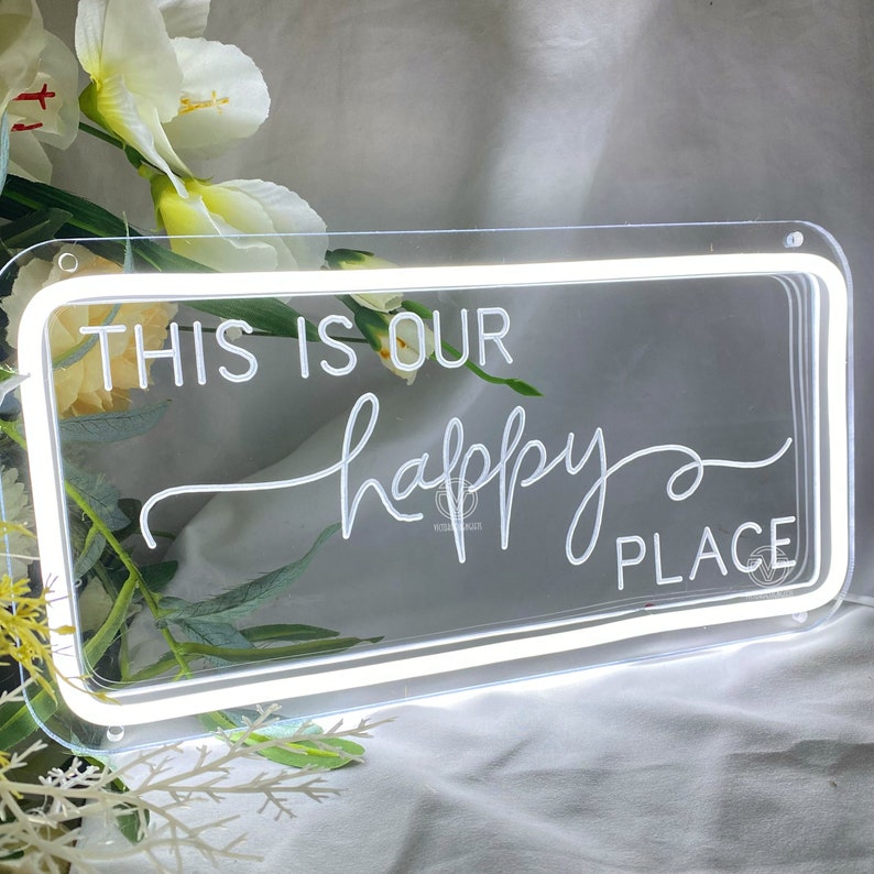 This is Our Happy Place Neon Sign, 3D Engrave Neon Sign, Wall Decor ...