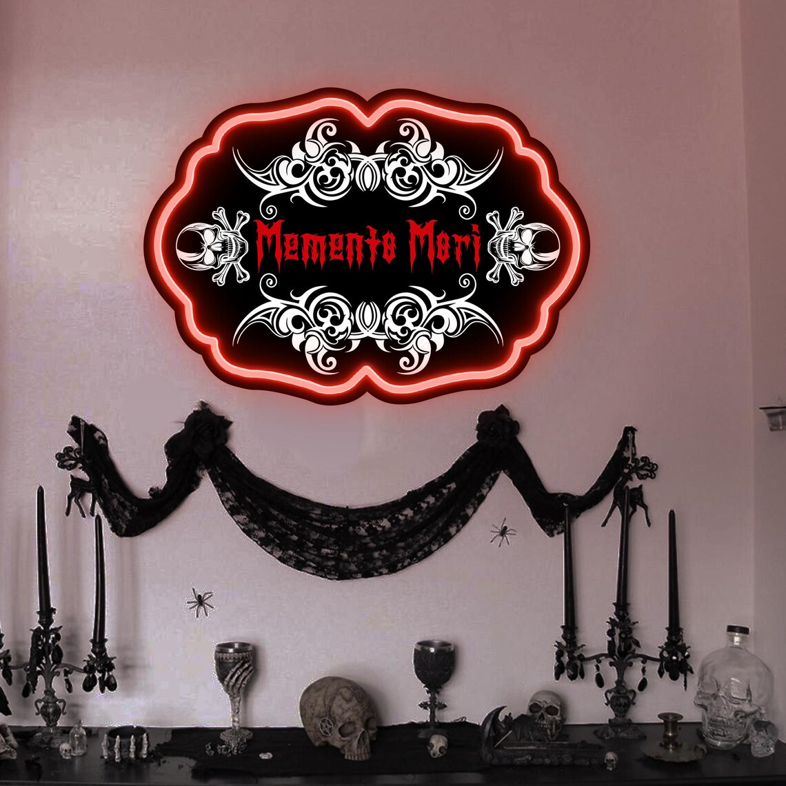 Memento Mori Led Neon Sign, Stoic Wall Art, Gothic Home Decor ...
