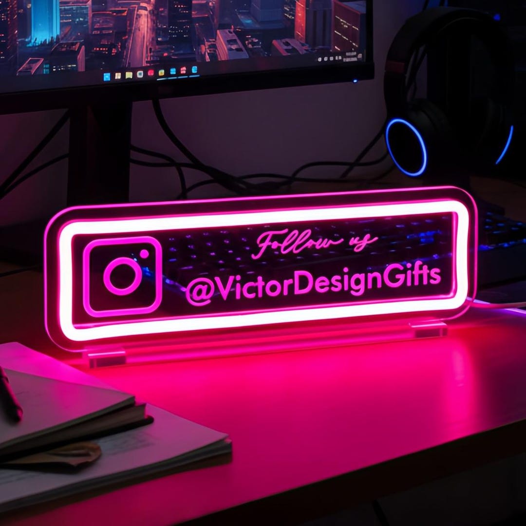 Social Media Sign Custom, Gamer Tag Name Tabletop Sign, Name Neon Sign ...