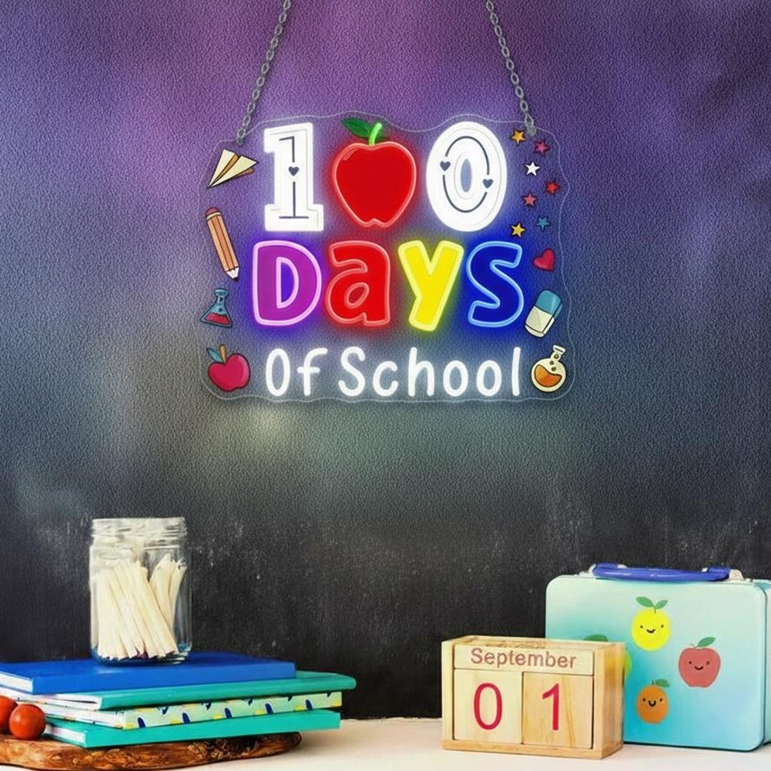 Back to School Neon Sign, 100 Days of School Neon Sign, Personalized ...