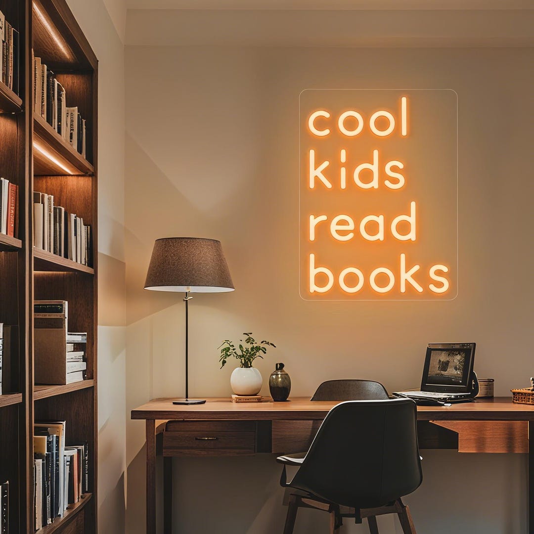 Cool Kids Read Book Neon Sign, Reading Book Sign Led, Home Study Neon ...
