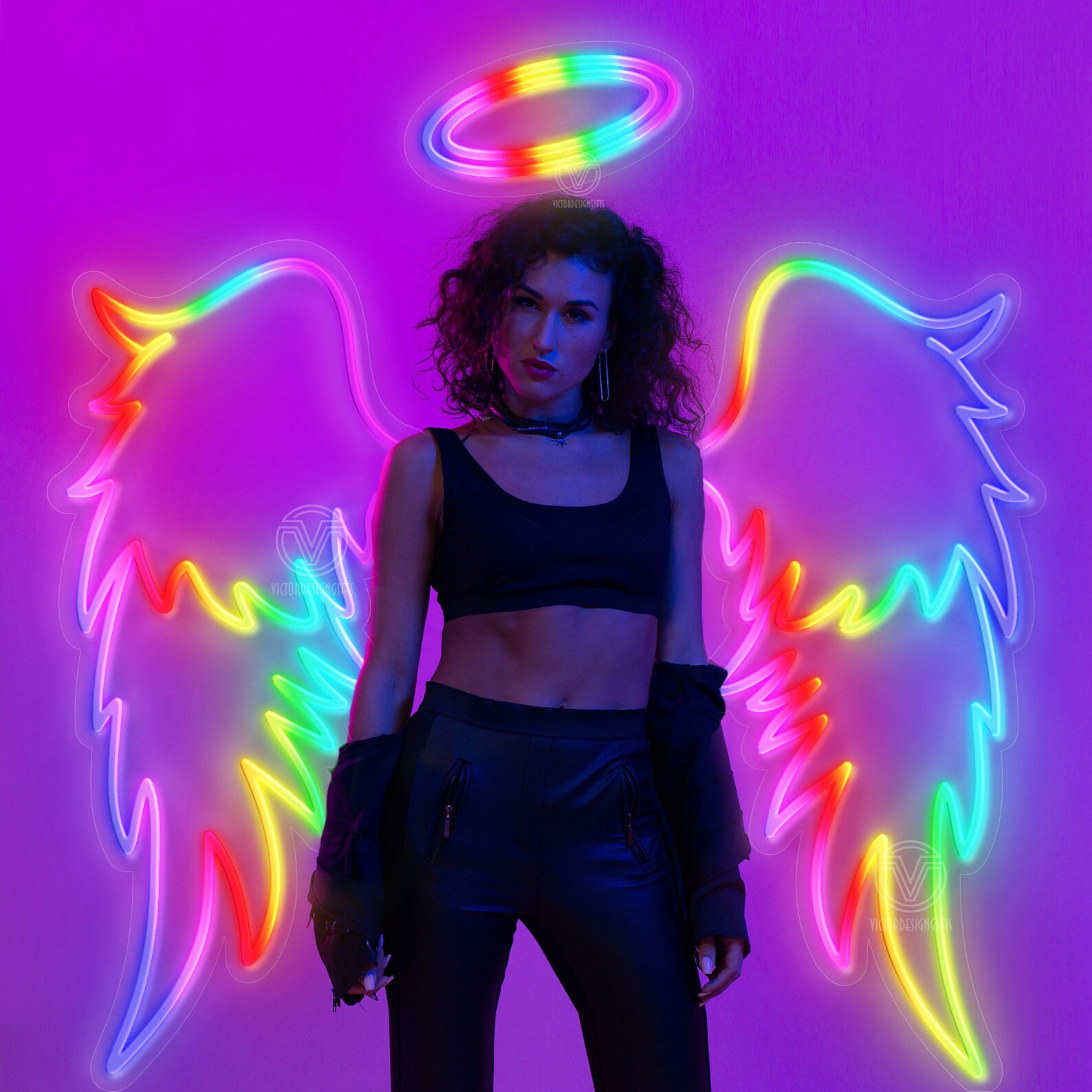 Angel Wings and Halo Neon Sign Custom, Angel Wings Neon Sign, Party ...