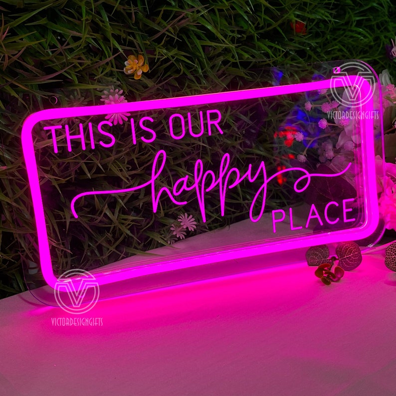 This is Our Happy Place Neon Sign, 3D Engrave Neon Sign, Wall Decor ...