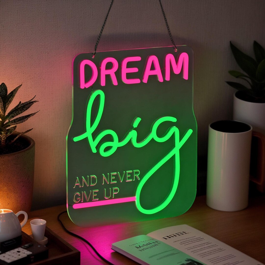 Dream Big LED Neon Sign - Motivational Wall Decor for Office & Home ...