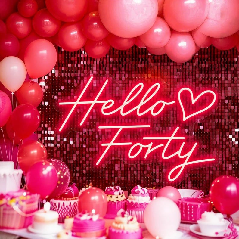 Hello Forthy Neon Sign Custom, 40th Birthday Neon Sign, Birthday Party ...