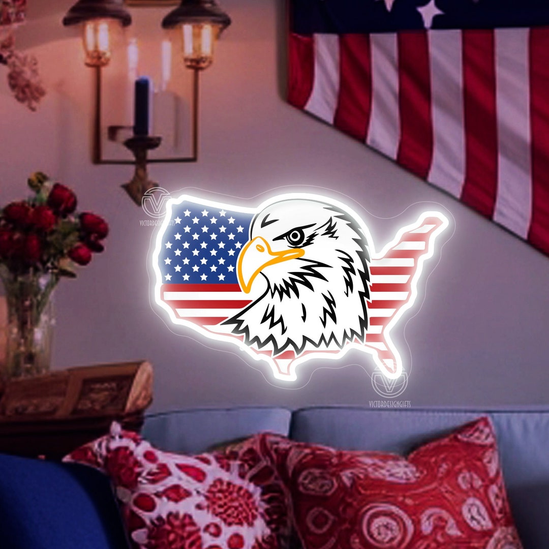 American Eagle Neon Sign Wall Art,american Flag Wall Decor,us Neon Sign ...
