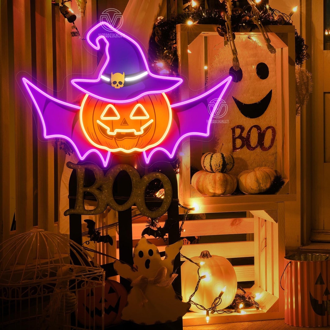 Halloween Neon Sign, Evil Pumpkin Neon Sign, Halloween Party Sign ...