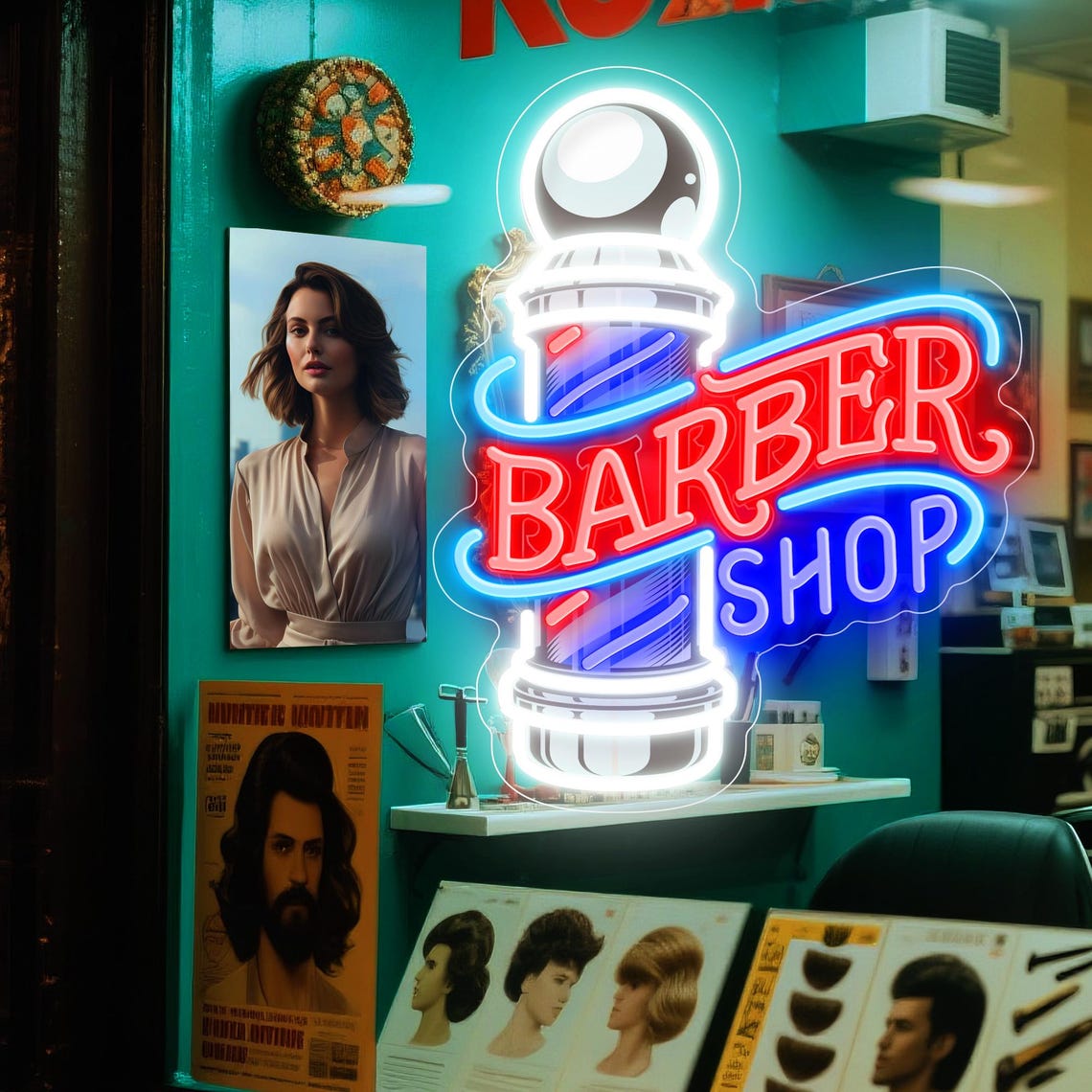 Barber Shop Neon Sign, Custom Barbershop Neon, Vintage Barber Neon Sign ...