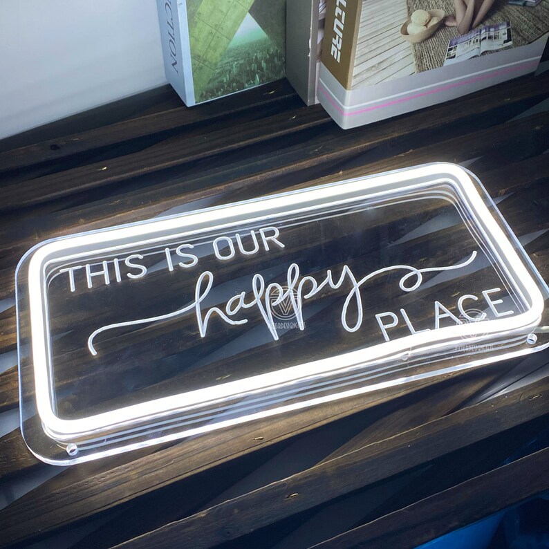 This is Our Happy Place Neon Sign, 3D Engrave Neon Sign, Wall Decor ...