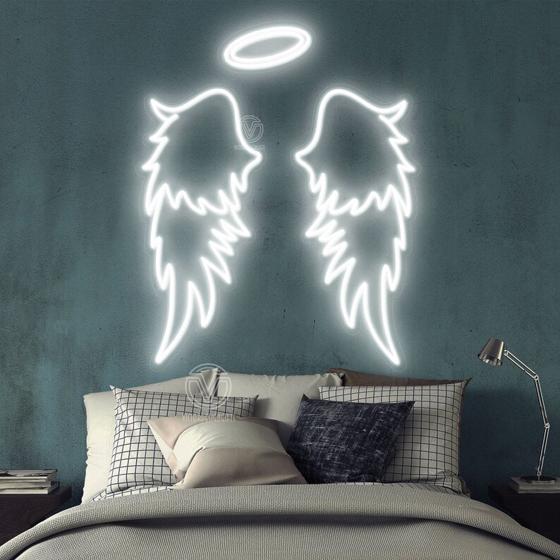 Angel Wings and Halo Neon Sign Custom Angel Wings Neon Sign - Etsy