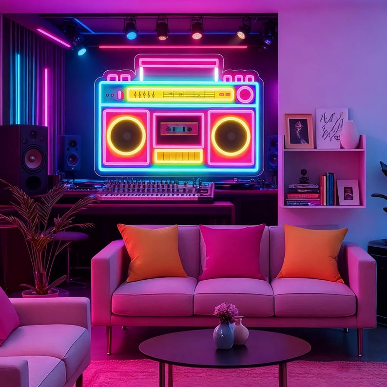 Retro Radio Neon Sign: 80s Music Studio Decor, LED Light, Music Neon ...