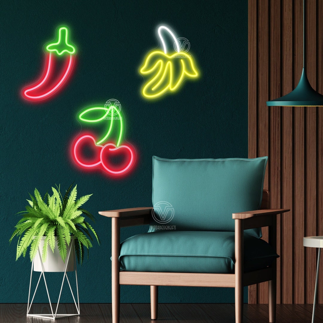 Red Pepper Neon Sign, Banana Neon Sign, Cherry LED Neon Sign, Wall ...
