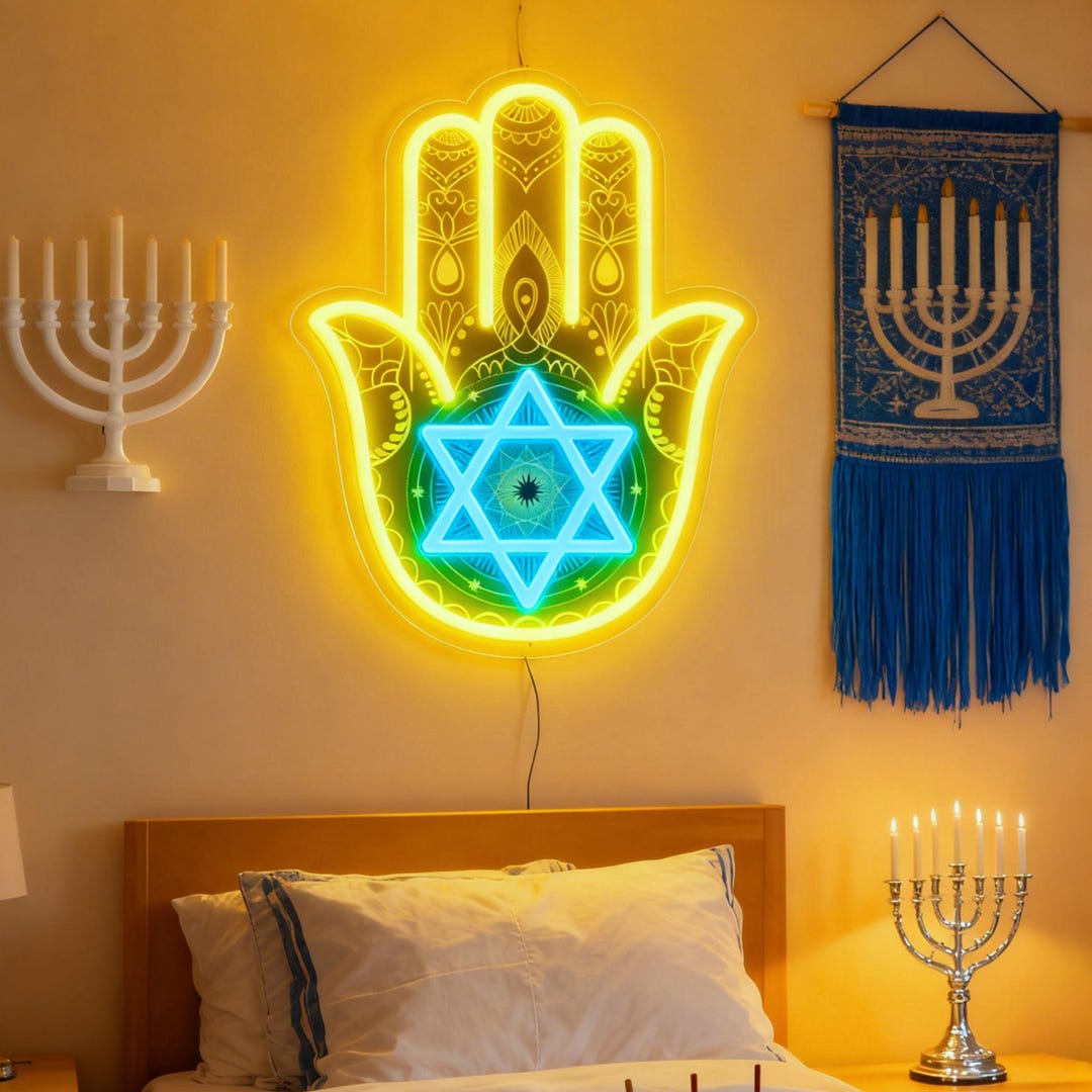 Happy Hanukkah LED Neon Sign - Festival of Lights Decor - Jewish ...