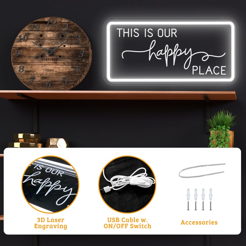 This is Our Happy Place Neon Sign, 3D Engrave Neon Sign, Wall Decor ...