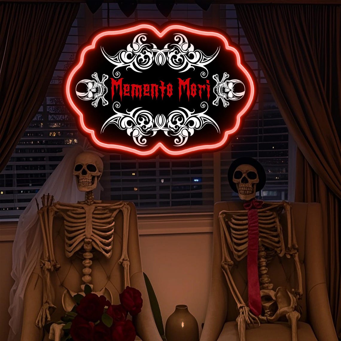 Memento Mori Led Neon Sign, Stoic Wall Art, Gothic Home Decor ...