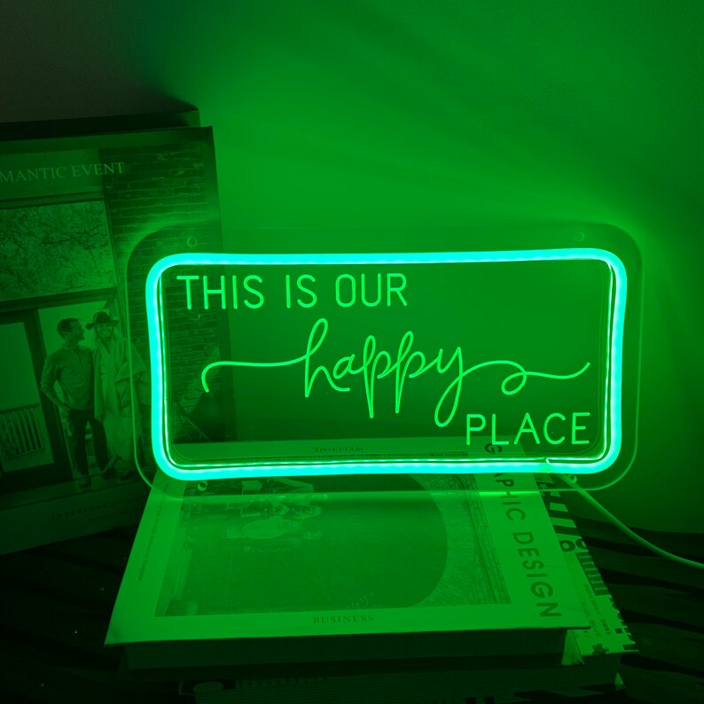 This is Our Happy Place Neon Sign, 3D Engrave Neon Sign, Wall Decor ...