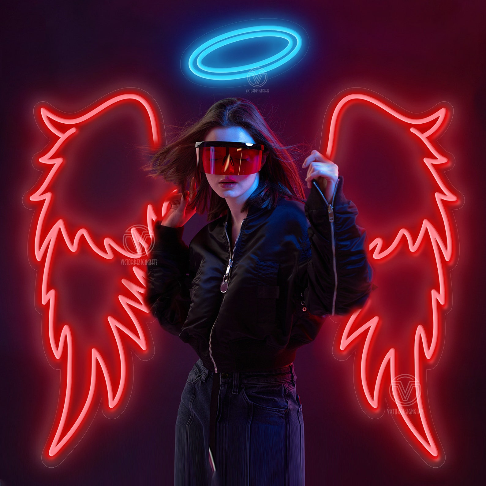 Angel Wings and Halo Neon Sign Custom, Angel Wings Neon Sign, Party ...