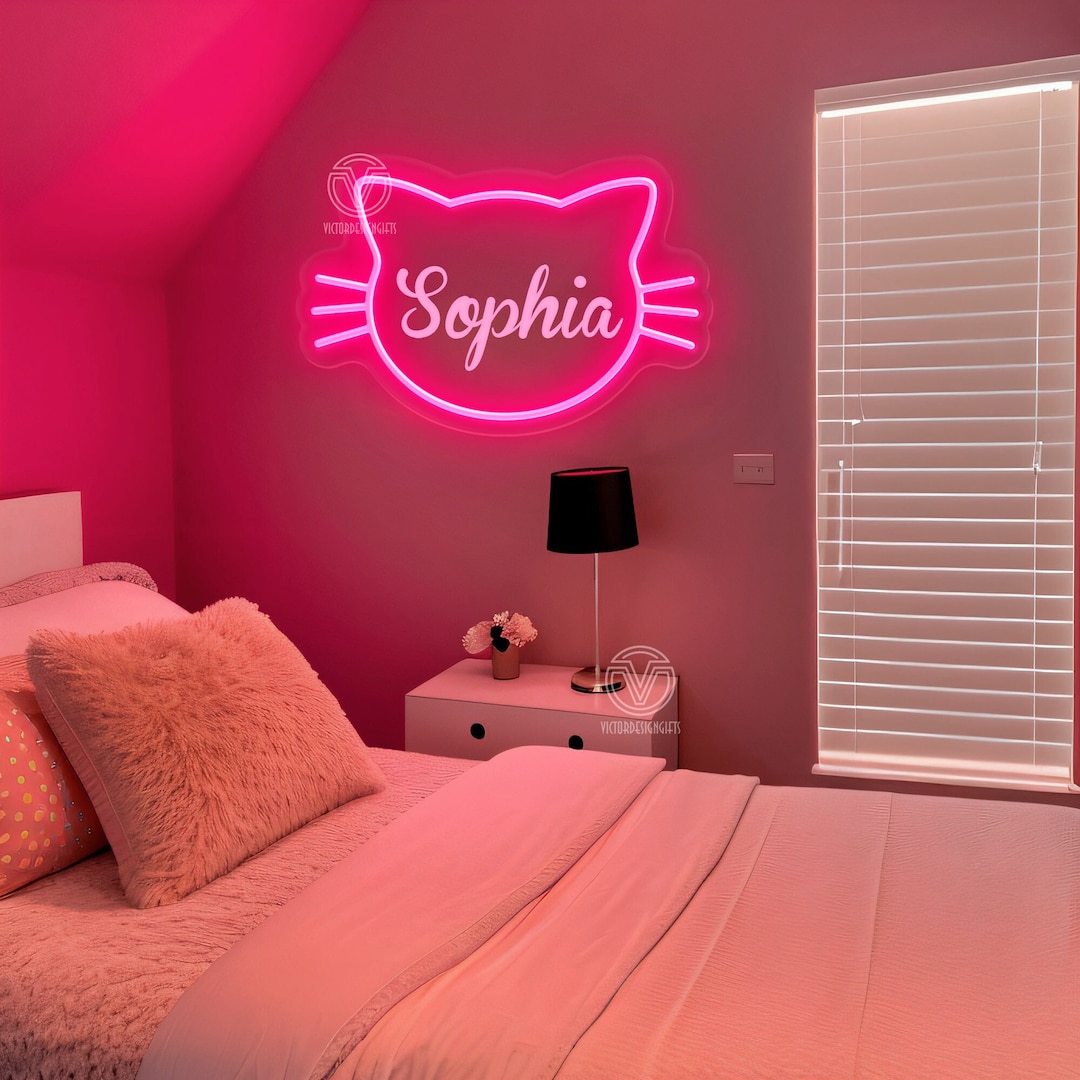 Custom Name Neon Sign for Kids, Cat Neon Sign Custom UV Neon Sign Cat ...