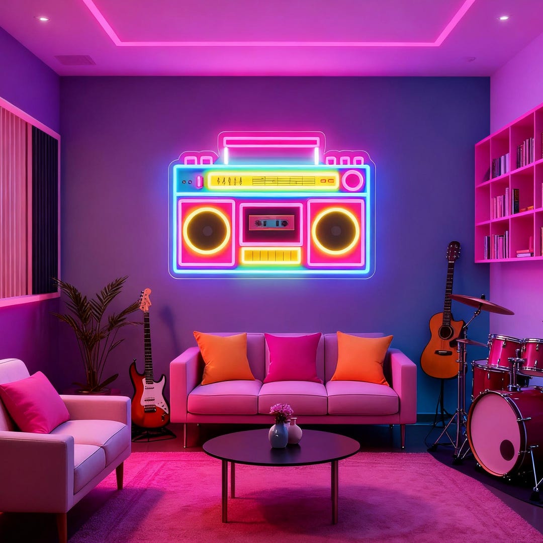 Retro Radio Neon Sign: 80s Music Studio Decor, LED Light, Music Neon ...