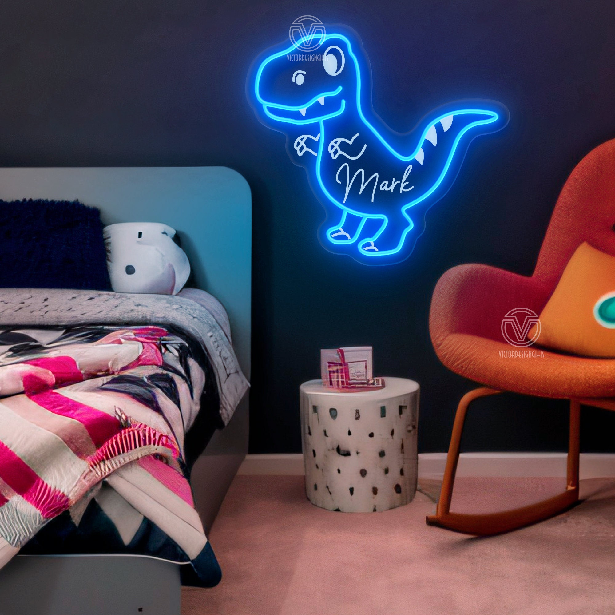 Custom Neon Sign for Kids Bedroom, Dinosaur Custom Name Neon Sign, Home ...