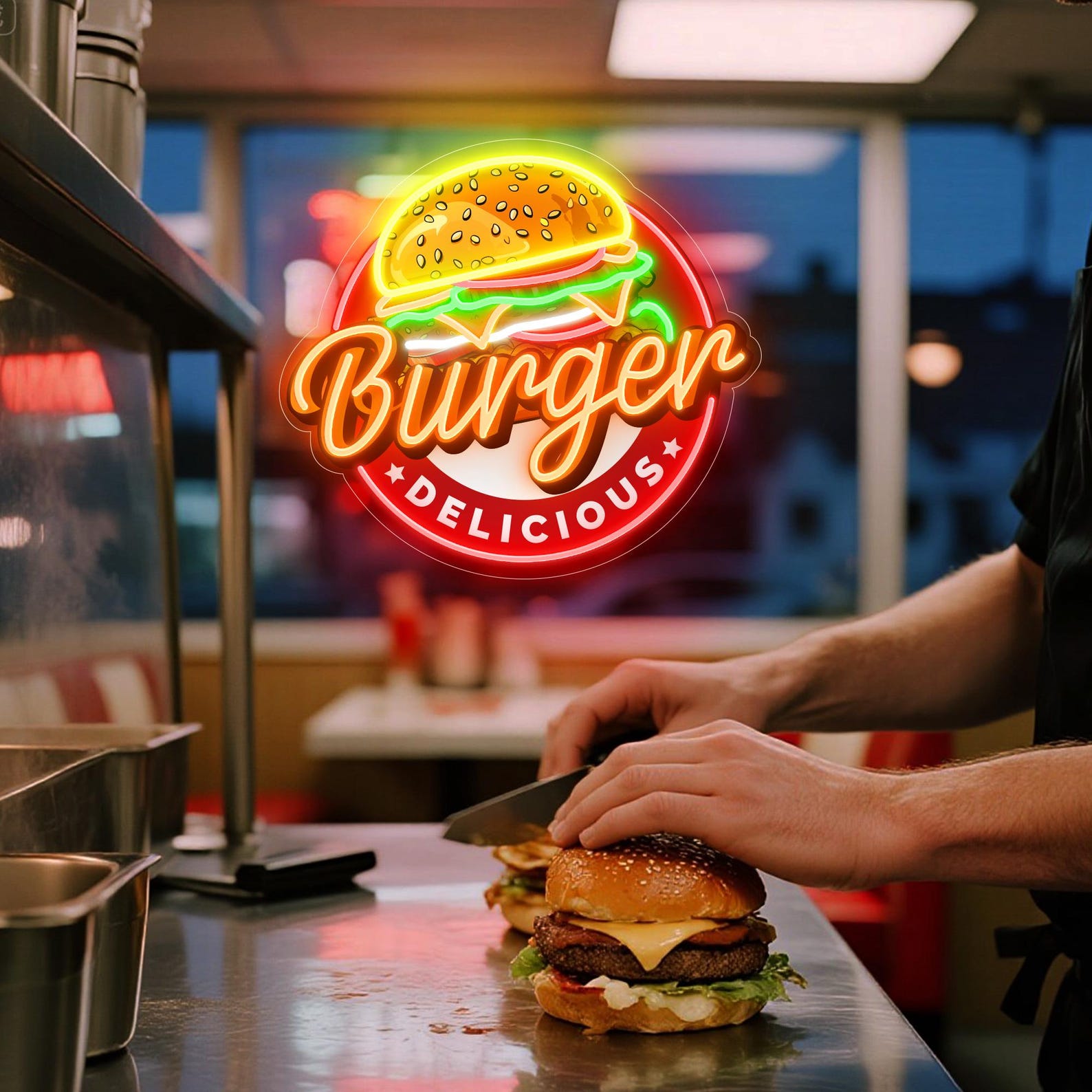 Burger Neon Sign Custom, Neon Hamburger Light, Neon Burger Led Light ...