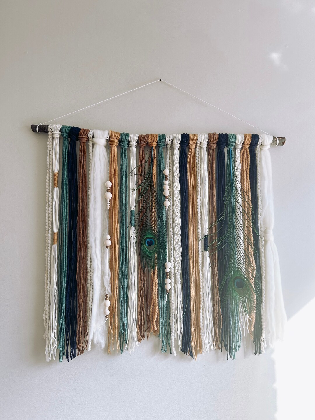 Peacock Boho Electric Eccentric Colorful Yarn Macrame Textured Wall ...