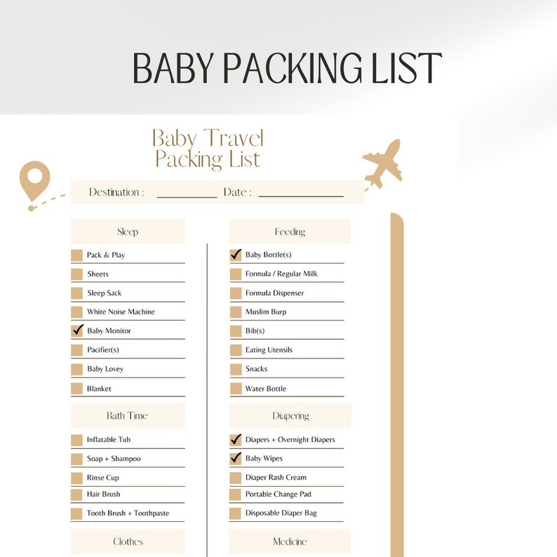 Editable Baby Travel Packing List Template Canva Template Blank PDF ...