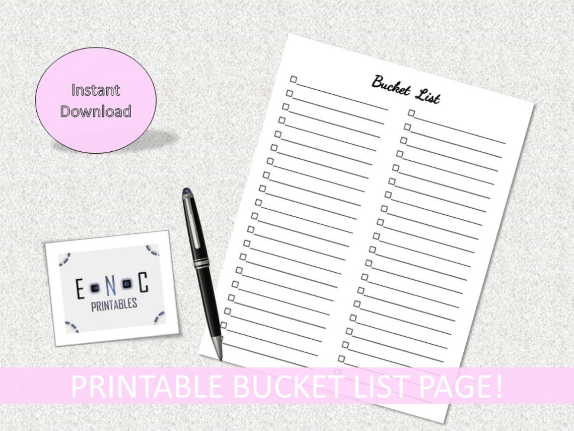 Printable Bucket List Page | PDF, Checklist, Downloadable Print, Insert ...
