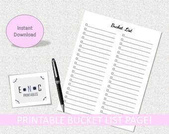 Printable Bucket List Page | PDF, Checklist, Downloadable Print, Insert ...