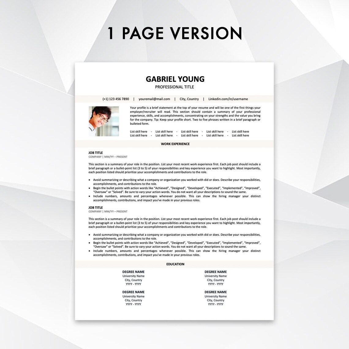 Modern Resume Template: Editable CV, Cover Letter, References (MS Word ...