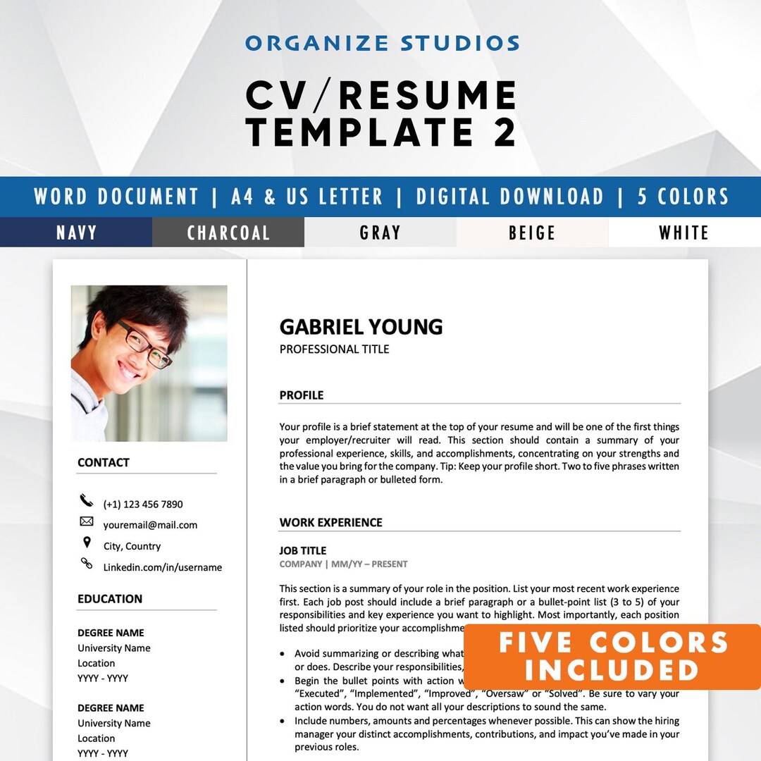 Modern Resume Template | Editable Professional CV | Minimalist Job ...
