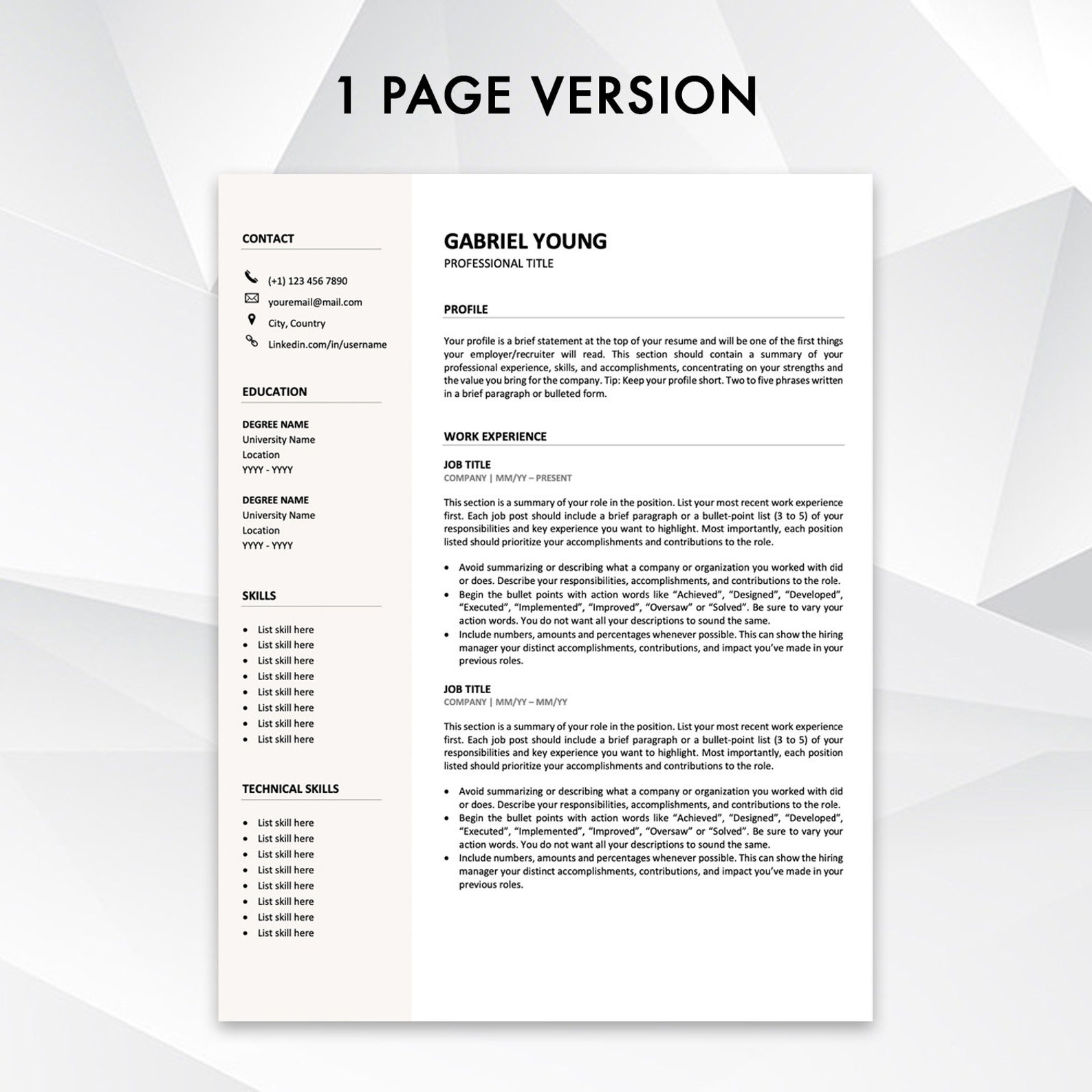 Modern Resume Template: Editable CV, Cover Letter, References (MS Word ...