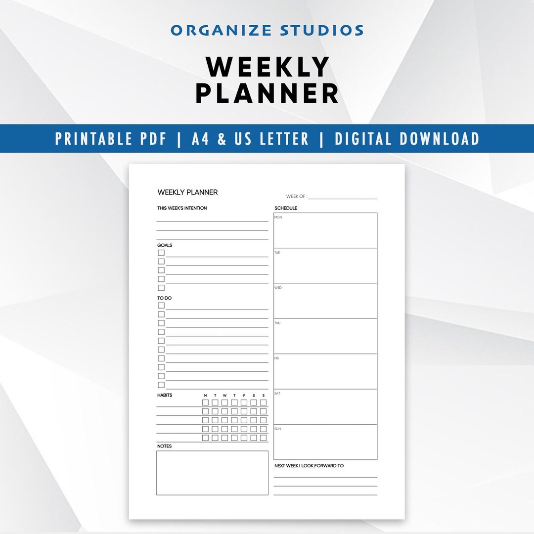 Weekly Planner Printable: Week at A Glance Organizer (digital Download ...