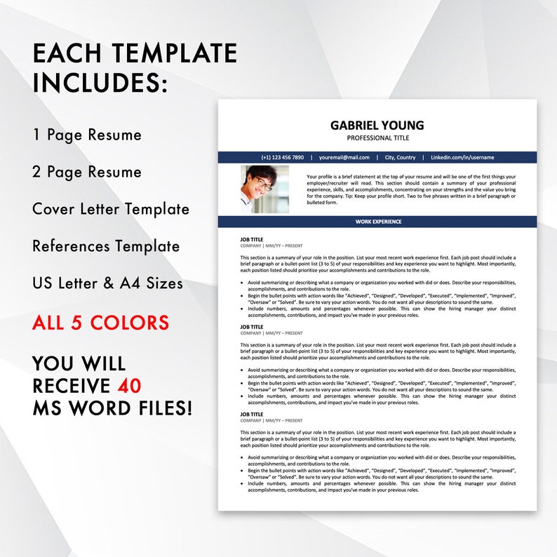 2026 Professional Resume Template, Modern 1 & 2 Page CV + Cover Letter ...