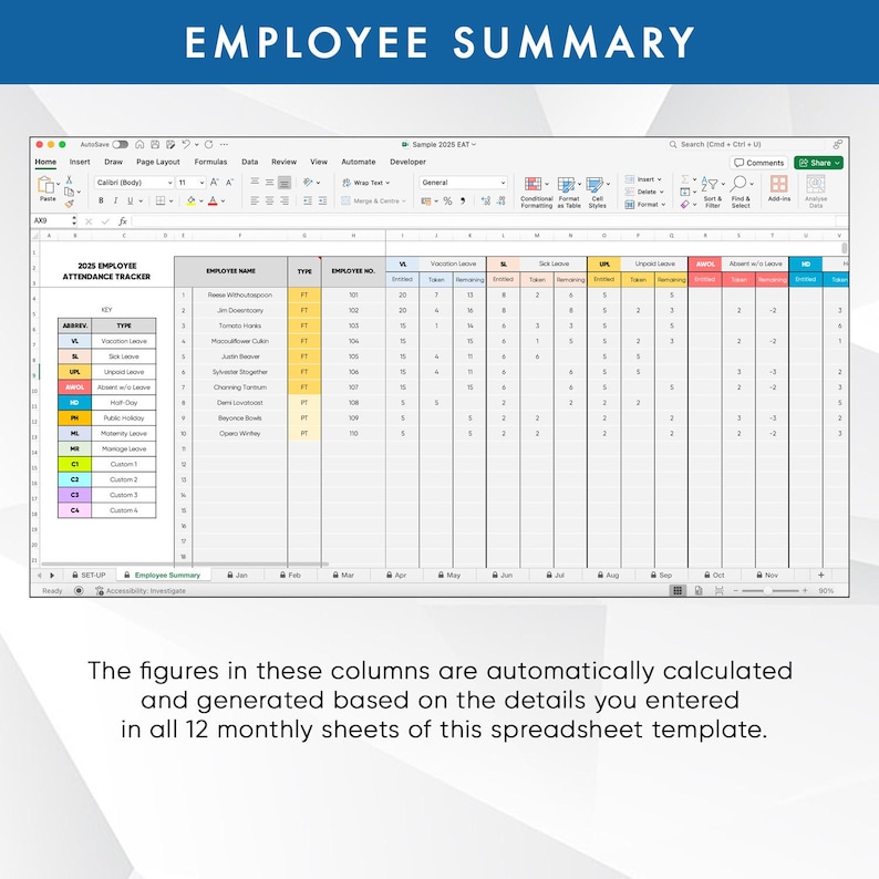 2026 Employee Attendance Tracker: Excel & Google Sheets Spreadsheet ...