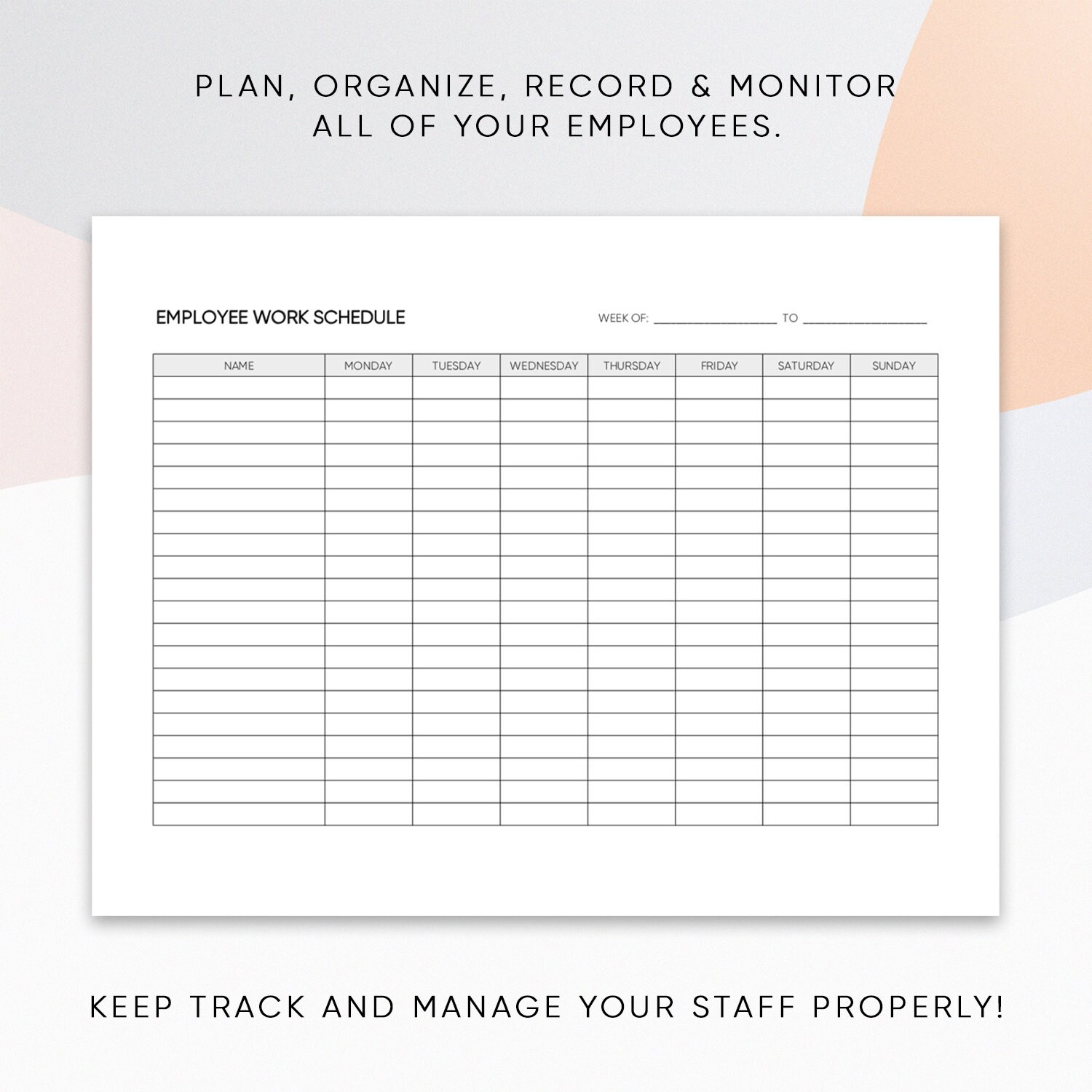 Employee Work Schedule Weekly Timesheet Daily Schedule - Etsy