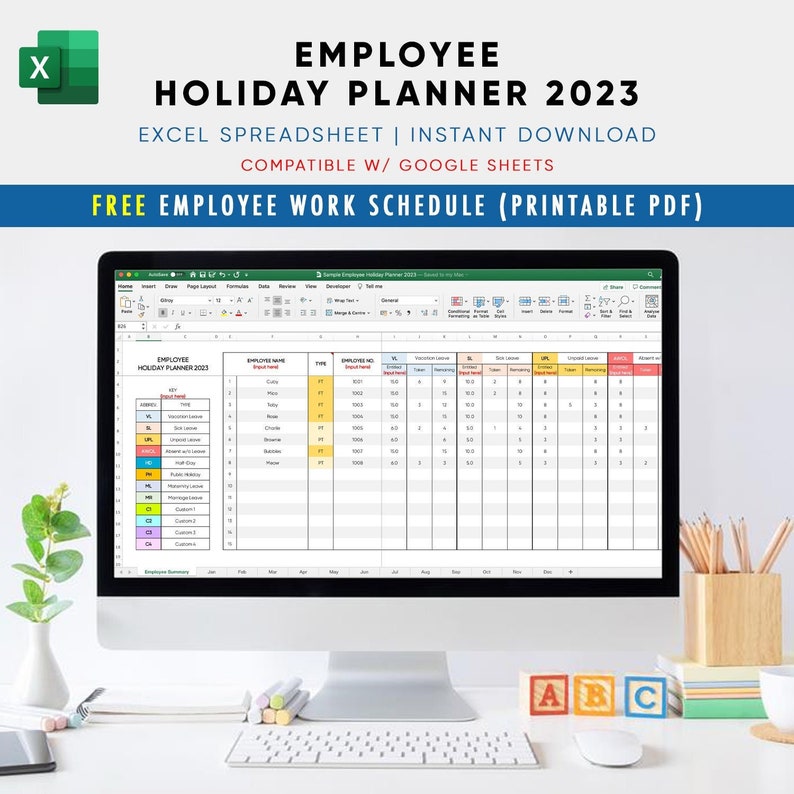 Employee Holiday Planner 2023 Excel Spreadsheet Template Etsy