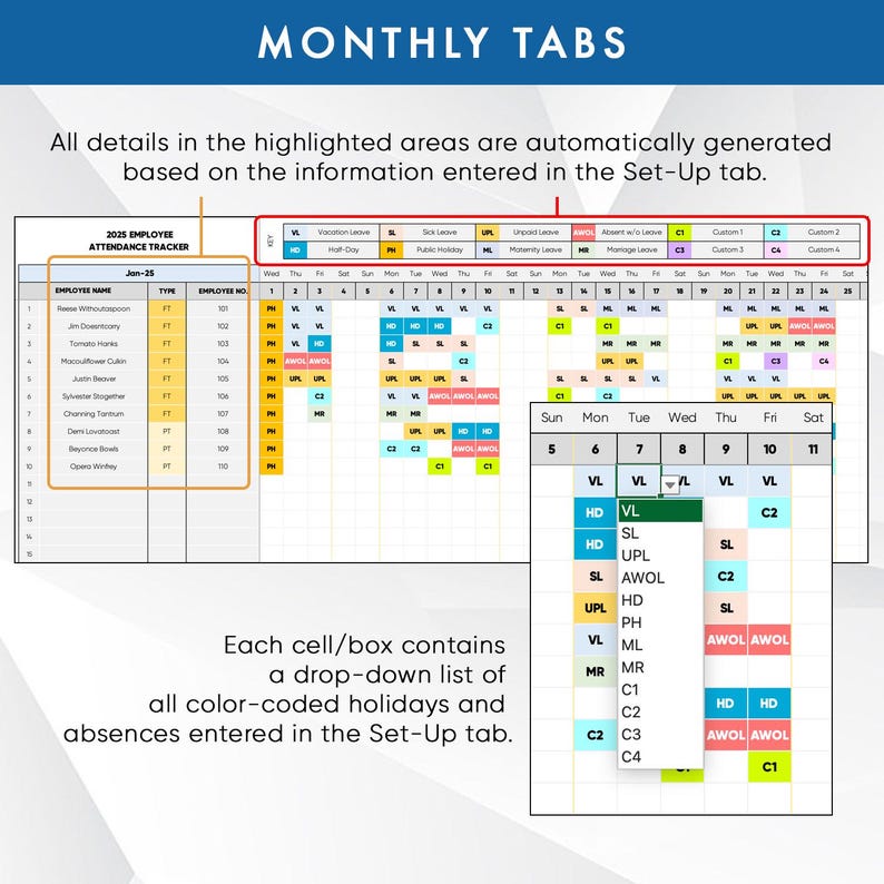 2026 Employee Attendance Tracker: Excel & Google Sheets Spreadsheet ...
