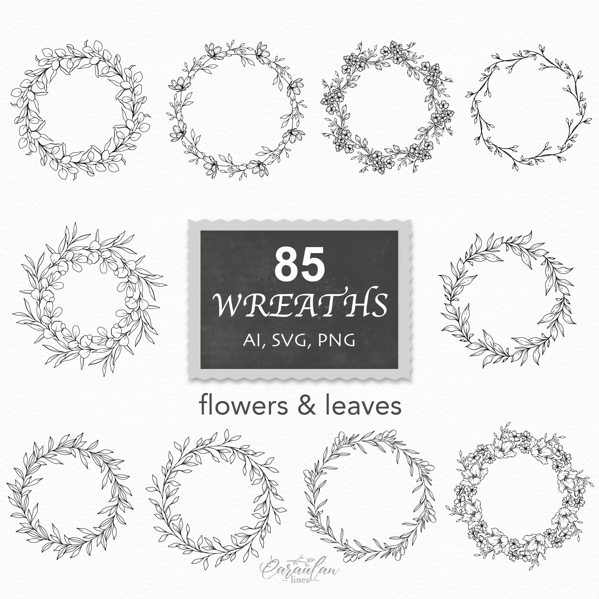 Floral Wreath SVG Bundle, Botanical Wreath SVG, Hand Drawn Greenery ...
