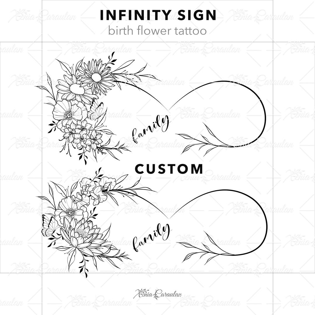 Custom Birth Flower Infinity Sign Tattoo: Personalized Family Bouquet ...