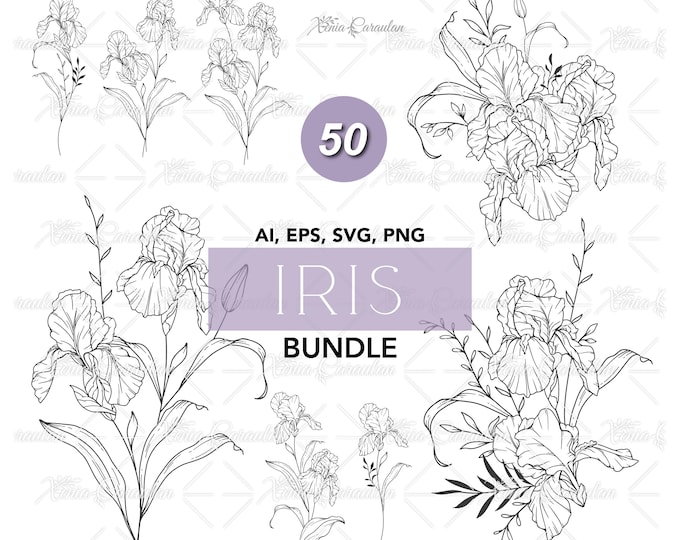 Line Art Flowers SVG - Iris SVG - Outline Flowers - Irises Flowers Svg ...