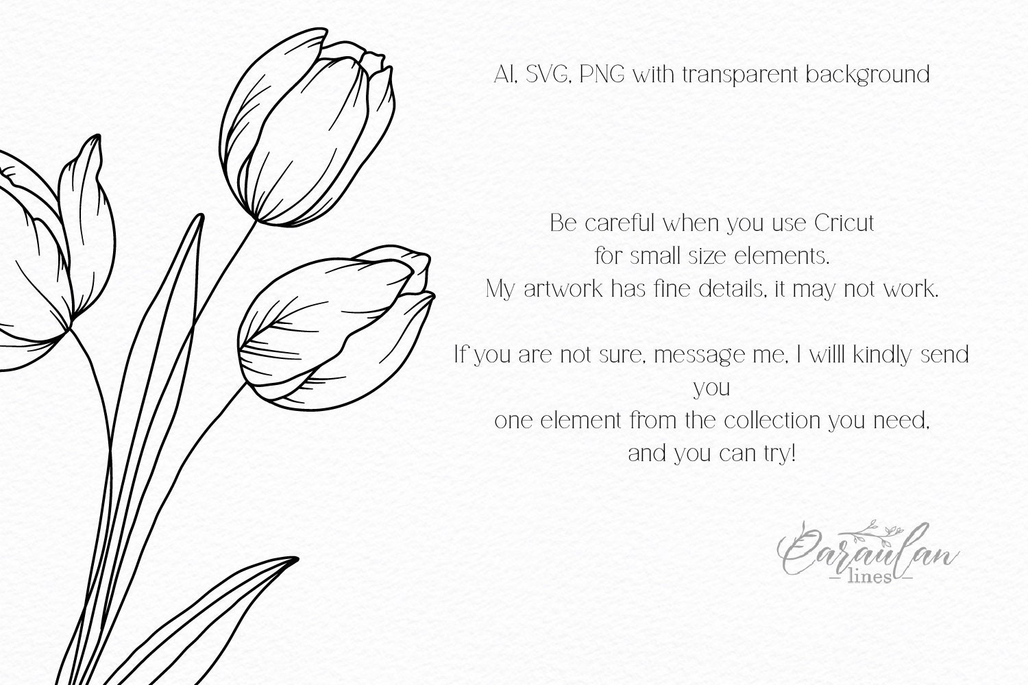 Tulips Line Art, Tulip SVG, Tulips Clipart, Botanical Clipart Svg, Hand ...