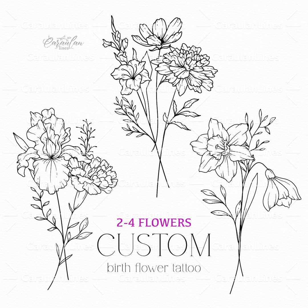 Custom Birth Month Flower, Birth Flower Custom Tattoo, Family Bouquet ...
