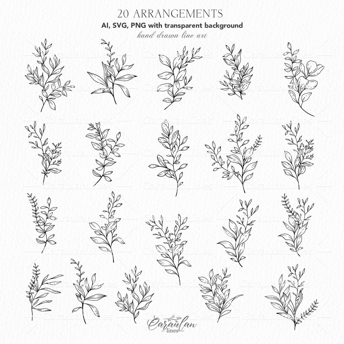 Greenery Line Art Botanical Clipart SVG Hand Drawn Greenery - Etsy