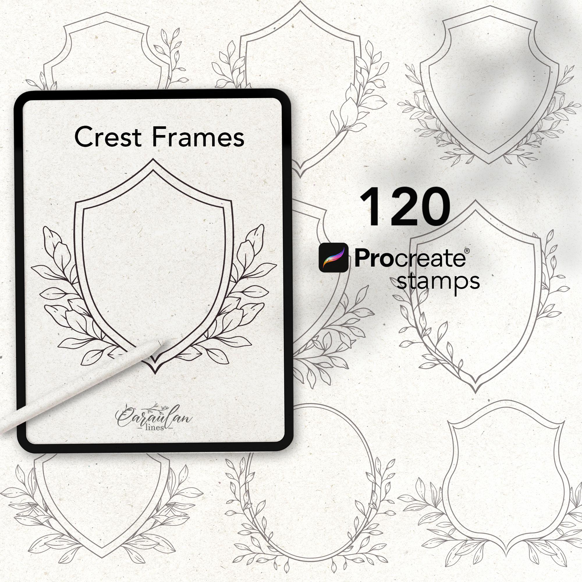 Wedding Crest Procreate Stamps: Botanical Greenery, Floral Line Art ...