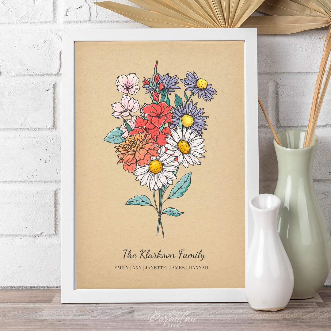 Custom Birth Month Flower Bouquet: Personalized Family Floral Design ...